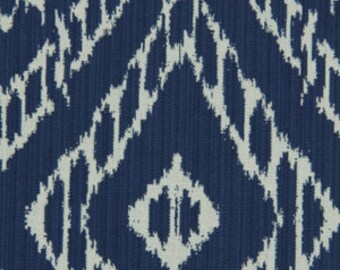 Dark Blue Ikat Fabric by the Yard - Blue White Upholstery Yardage ...