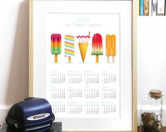 2014 Calendar Ice cream retro illustrations Poster Print Calendar ...