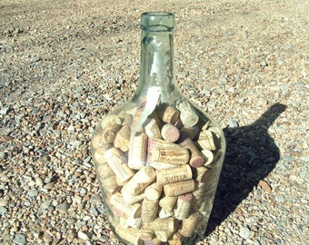 OLD Glass Demijohn Hand Blown Italian Wine Bottle JUG full of old Corks ...