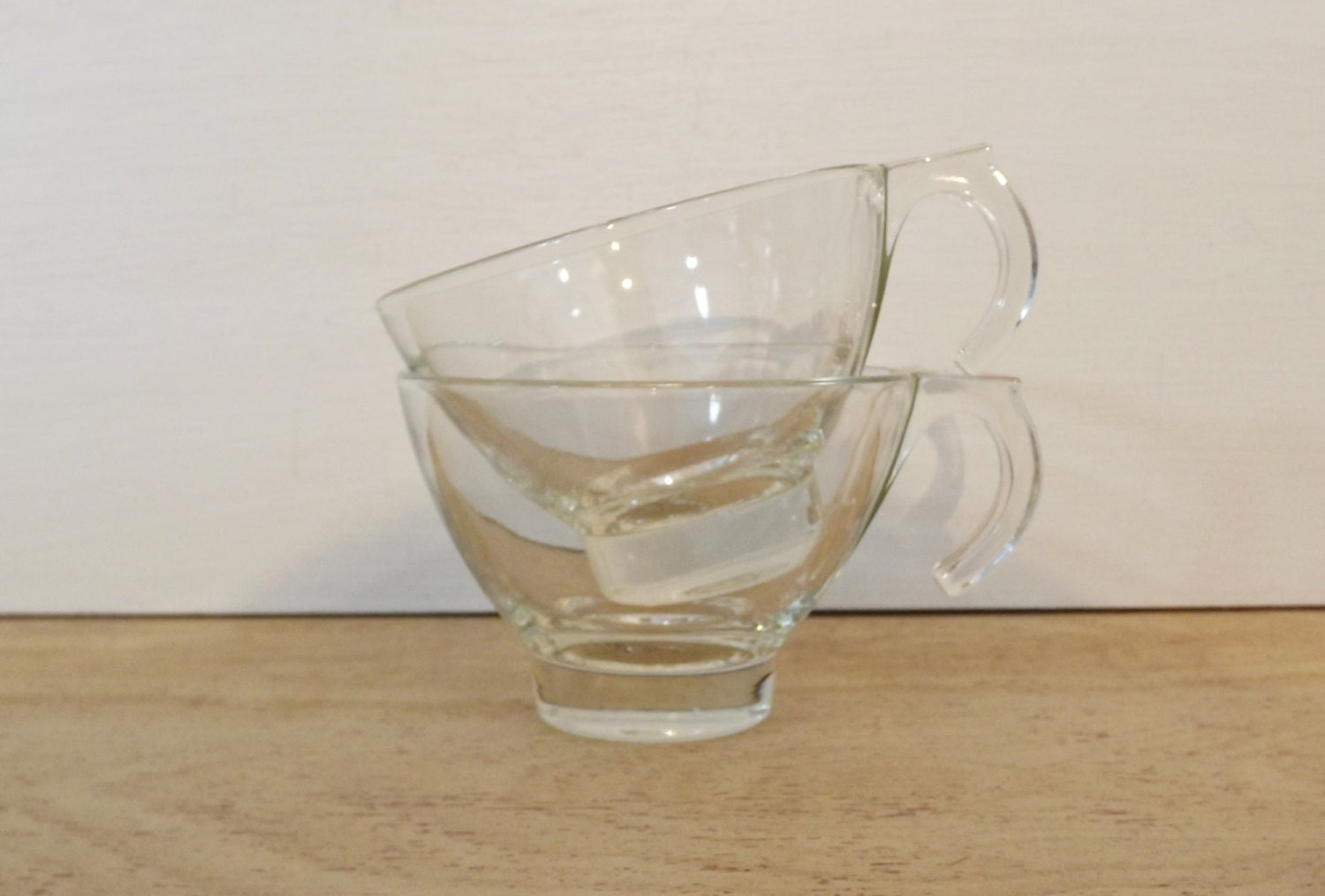 Clear Glass Coffee Mugs Or Cups Unique Handle Hook Handle Shape Set Of 10 Mid Centuy