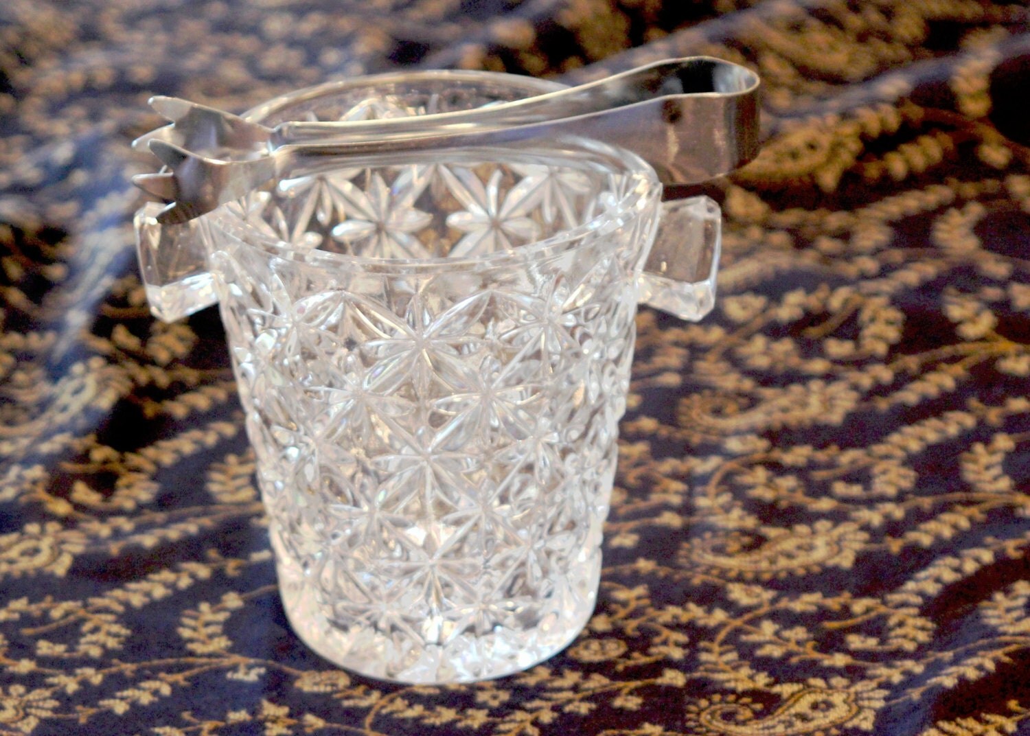 Ice Bucket Ice Tongs Pressed Glass Wine Chiller Haute Juice