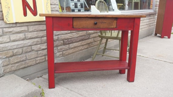 Hallway Table / Red Side Table / Antique by HarvestTreasuresInc