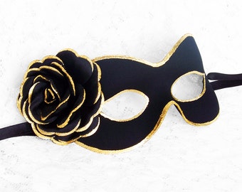 Gold Lace Masquerade Mask With Rose Lace Covered Venetian