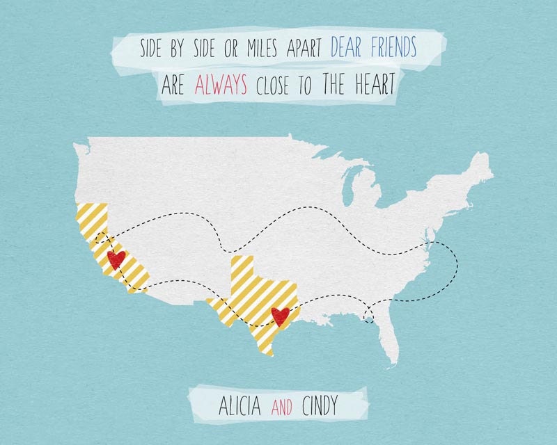 Long distance friendship Custom World Map Long Distance