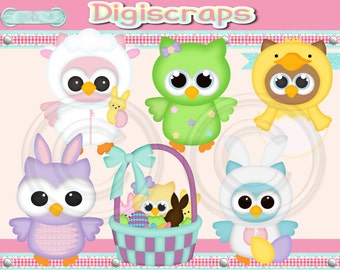 Easter Owls digital Clip Art Set - Clipart scrapbooking set ...