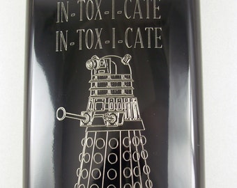 DALEK FLASK Green engraved Dalek and The words Intoxicate