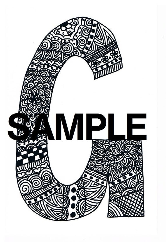 Items similar to Printable Letter G Zentangle approx 4x6 Jpeg print on Etsy
