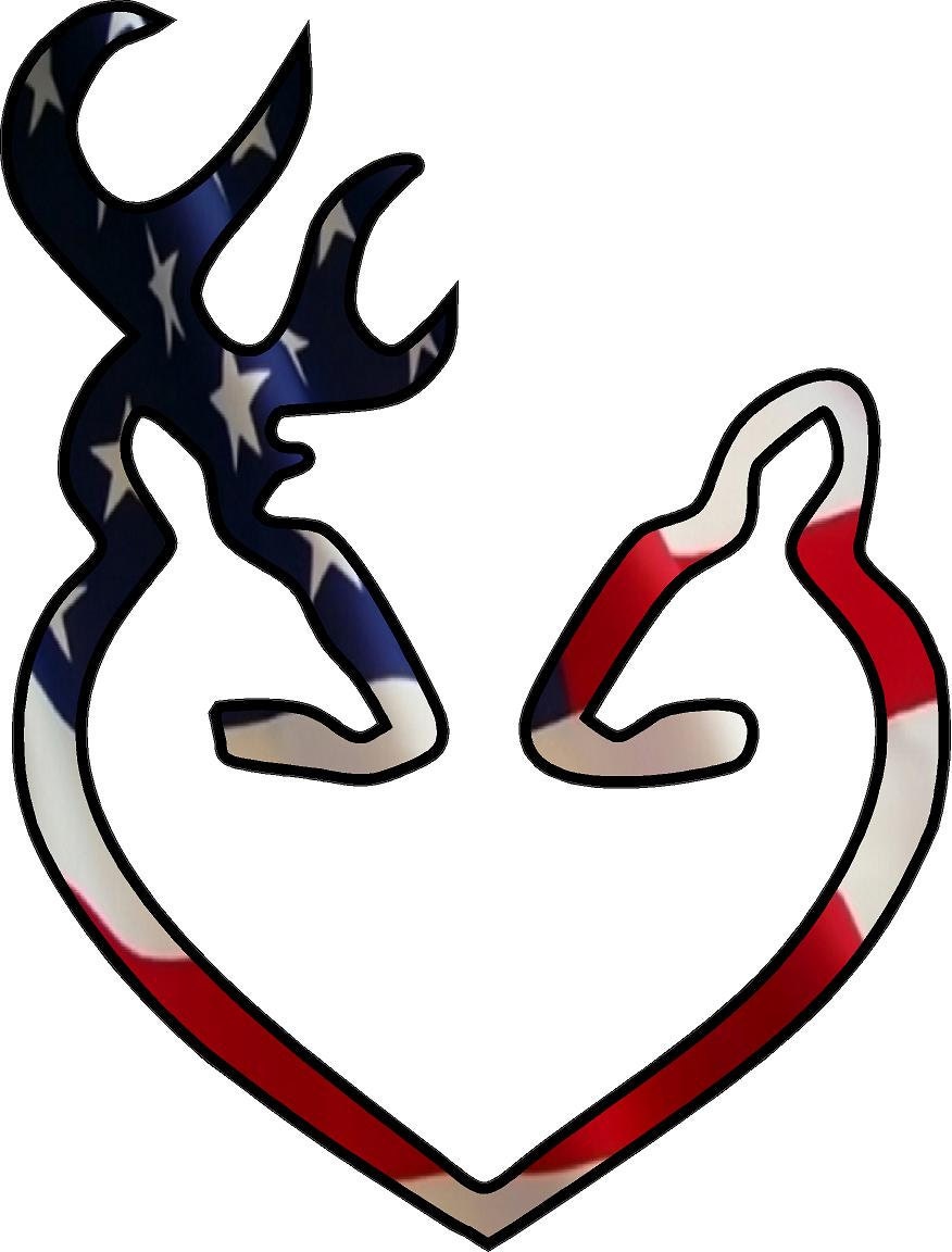 Browning Style Buck And Doe Heart American Flag Print