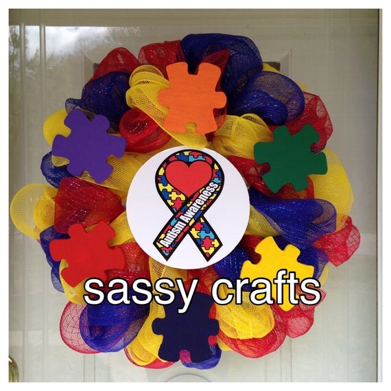 Autism Awareness Deco Mesh Ribbon Wreath