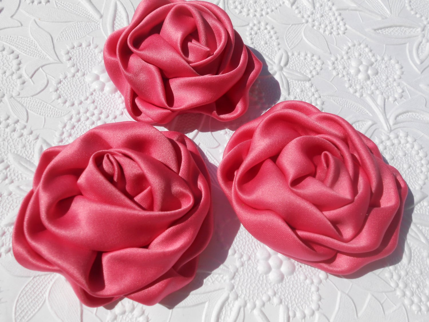 Dark Pink Satin Rolled Flowers 2.9 Satin Flowers
