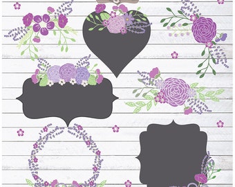 Wedding Flower Clipart Rustic, shabby chic clipart, purple flower, wood ...