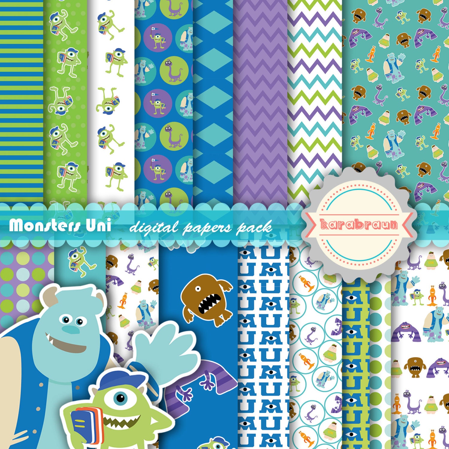 Monsters University digital papers cliparts Disney Mikey
