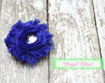1 Handmade "Royal Blue" Shabby flower clip with gem