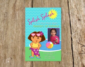 Custom Designed Dora the Explorer Pool Party birthday invitation