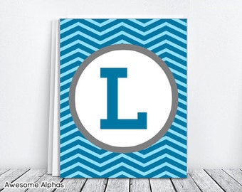 Gifts for Boys Room Decor Art Blue Grey Chevron Nursery Blue Chevron ...