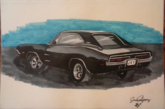 Items similar to 1970 Dodge Charger Drawing on Etsy