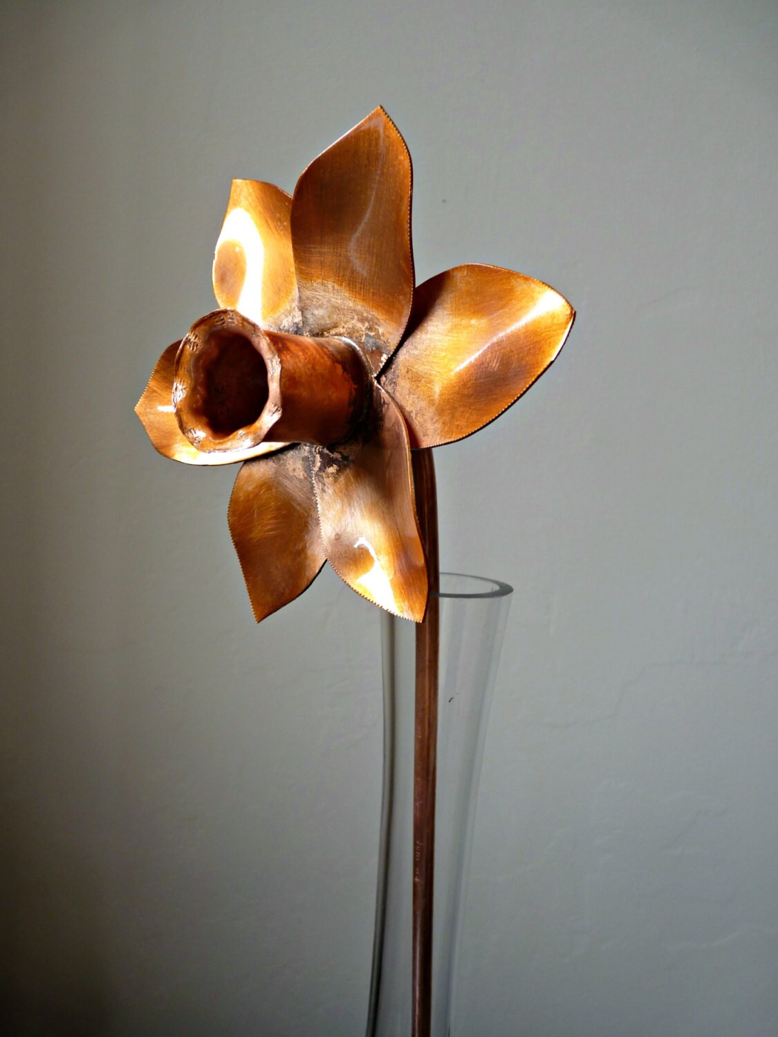 Copper daffodil metal flower home decoration by DeshcaDesigns