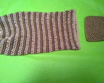 mock crochet hat and crocheted bumting bag for newborn.