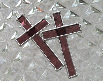 Small Stained Glass Cross Suncatcher/Ornament in Violet