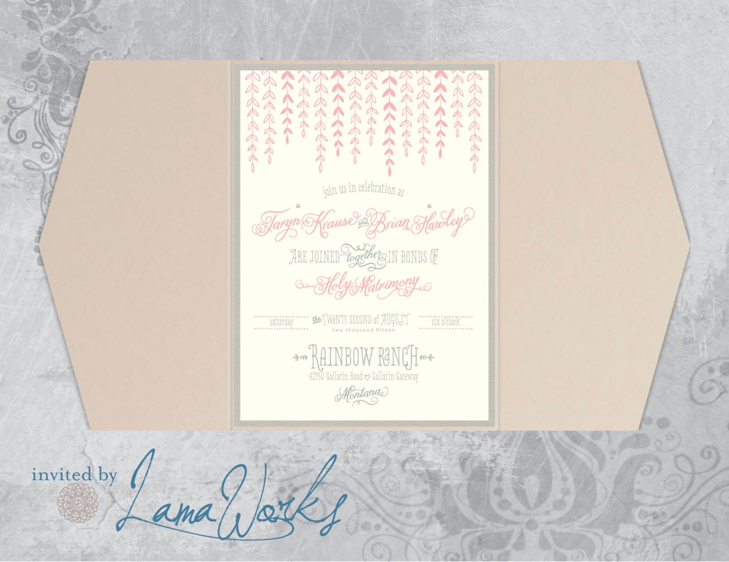 Wedding Invitation in Blush Pink and Mocha Cute, Charming and Whimsical ...