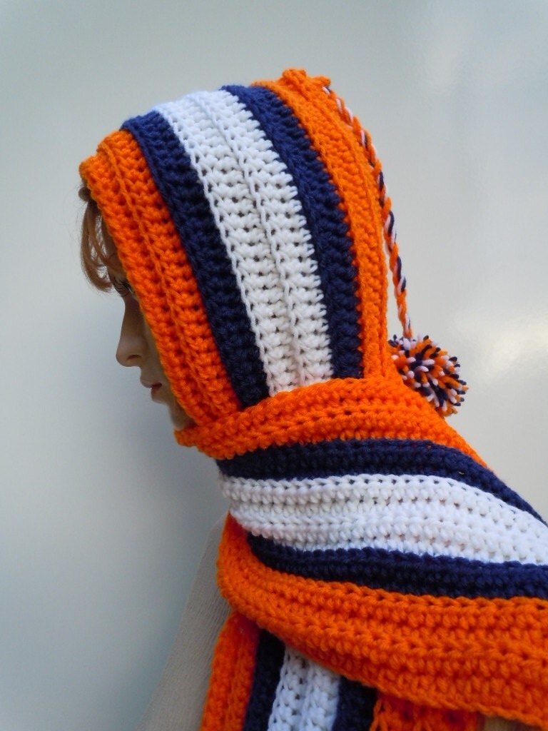 Sports Team Inspired Hooded Scarf Orange Navy White Hooded