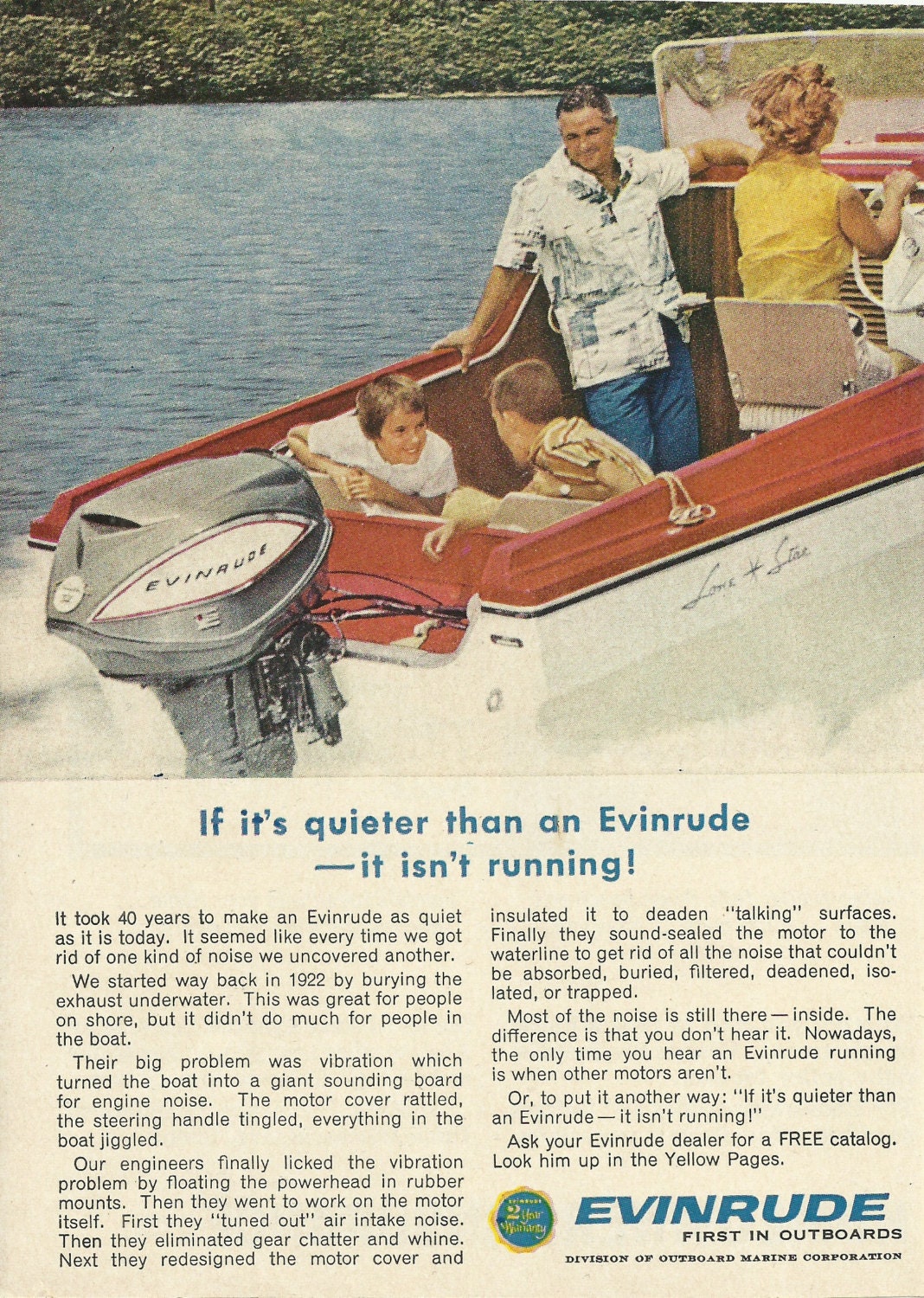 Evinrude Outboard Boat Motor Original 1963 Vintage Print Ad w/