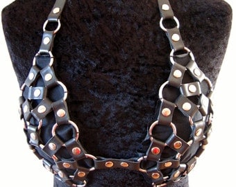 Vintage Faux Black Leather Armour Metal Bra Rock Chick Heavy Metal ...