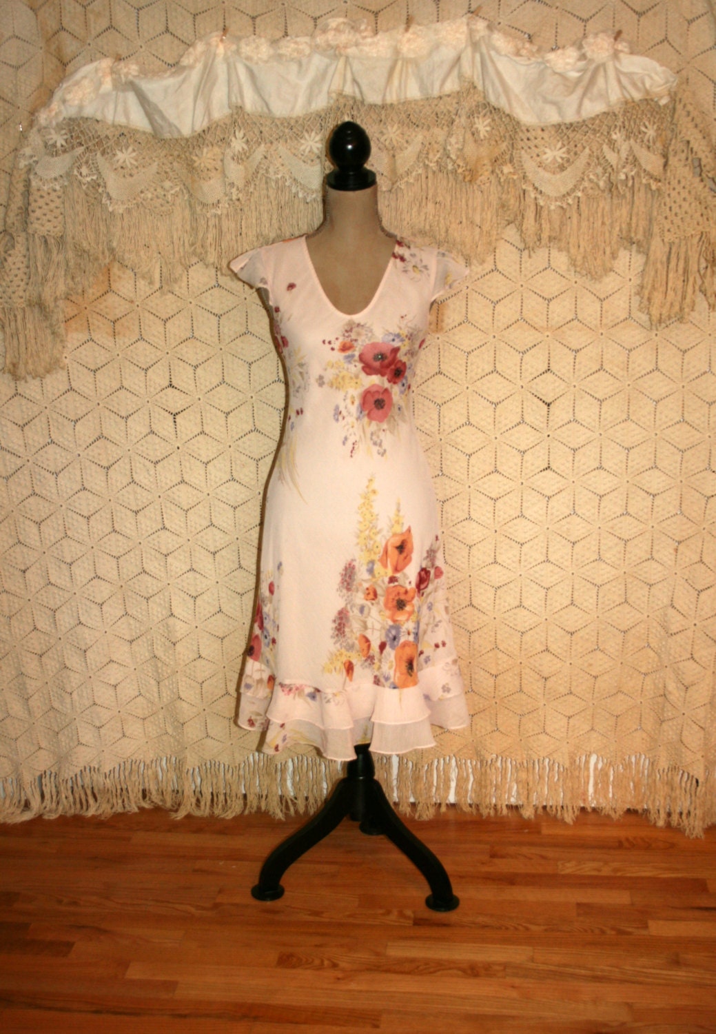 Spring Summer Floral Print Dress Romantic Cap Sleeve Dress