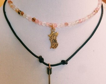 Pink and Brown Rope Colonel Reb Necklace Set