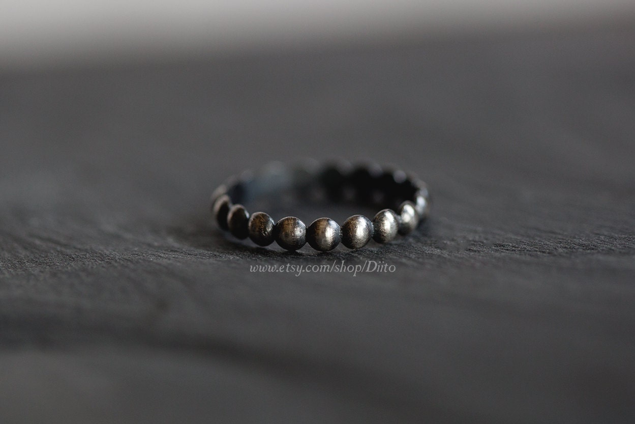 Size 8.5 Oxidized Sterling Silver Bead Ring Handmade