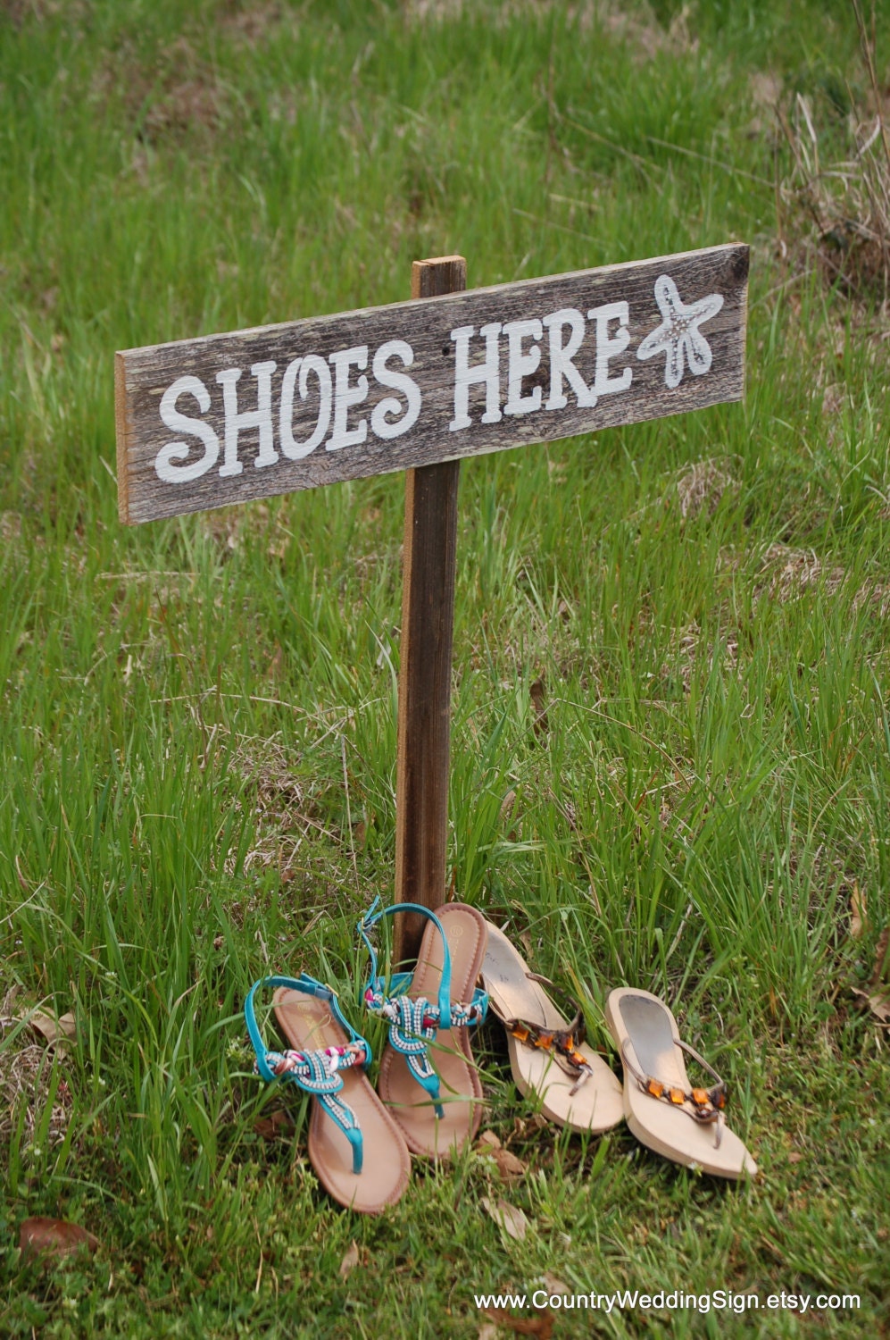 Shoes Here Sign Beach Wedding Sign Rustic Wood Sign Wooden