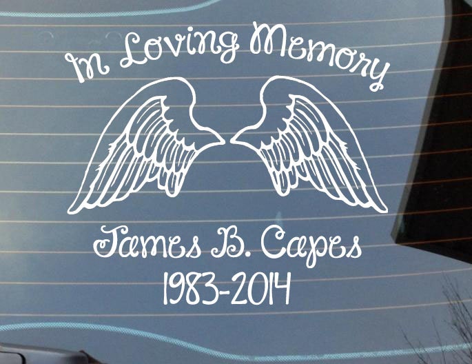 In Loving Memory Car Window Decal With Angel Wings Car
