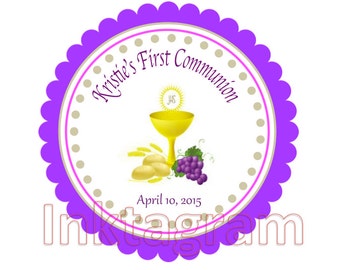 First Communion label, Round Favor Sticker, Girl Favor Tags, Hangtags ...