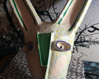 Vintage Paper Mache Rabbit Halloween Mask/ Halloween Wall Decor