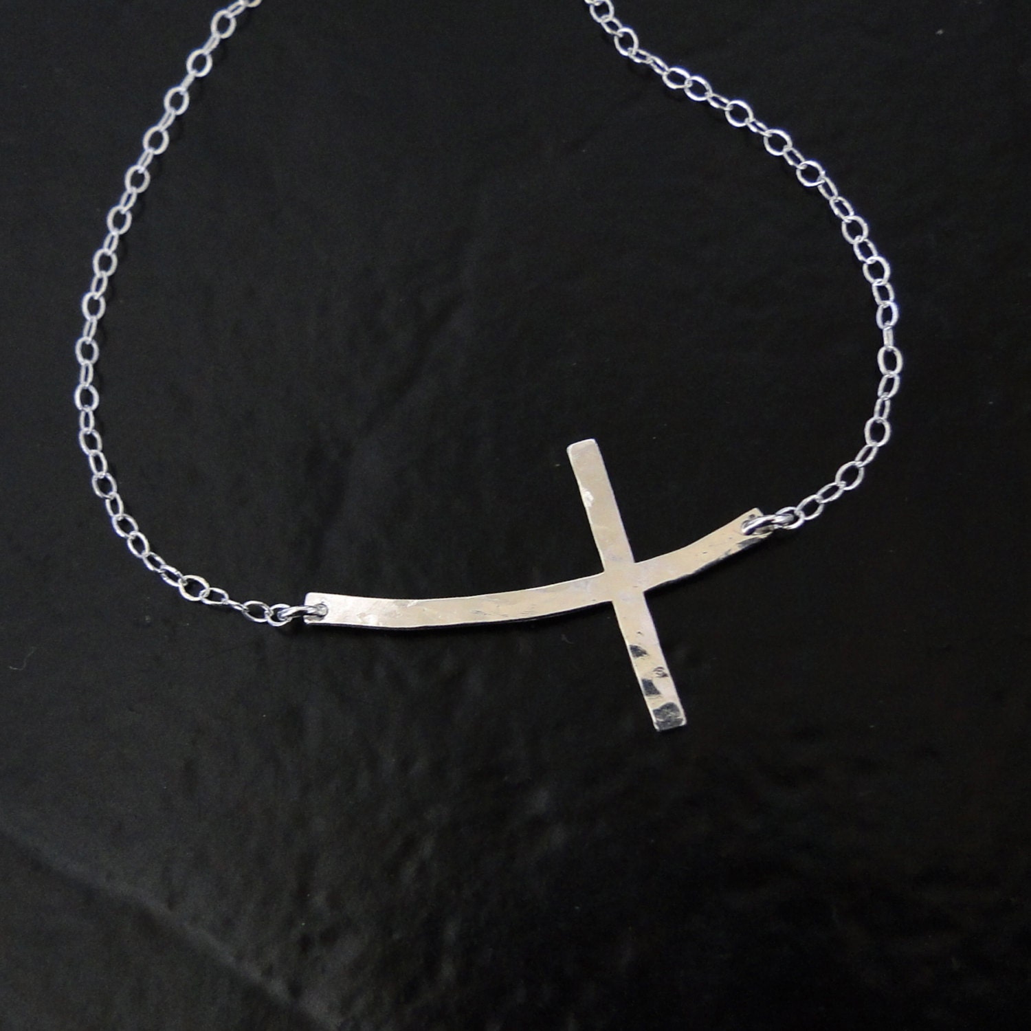 Curved Sideways Cross Necklace Sterling Silver Gold Filled