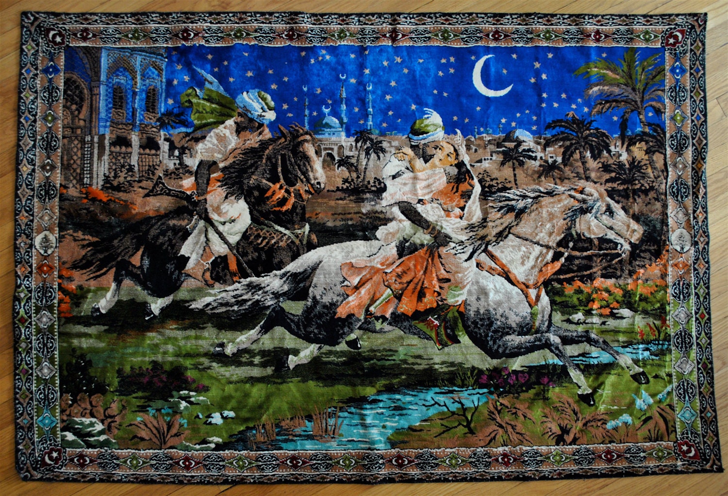 vintage tapestry velvet souvenir rug arabian by daisychainvintage