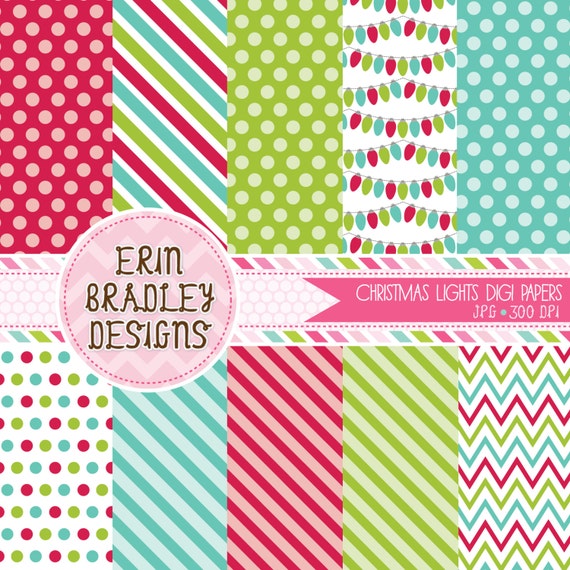 Christmas Lights Digital Paper Pack Personal by ErinBradleyDesigns