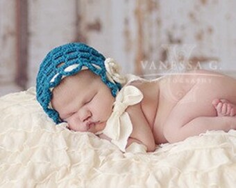 Crocheted Lace Infant Bonnet Isabella by MooseMouseCreations
