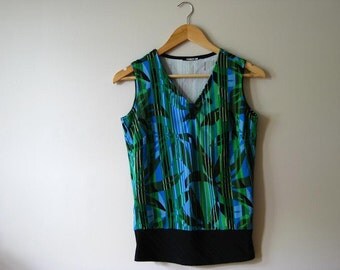 Vintage tank top / 90s clothing / floral fabric / vertical stripe ...
