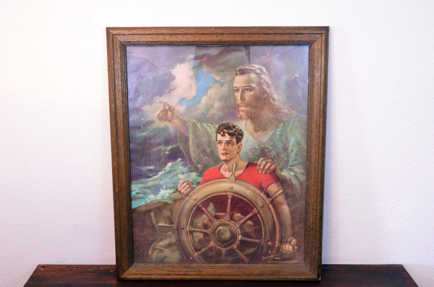 Vintage Framed Christ Our Pilot Print by Warner Sallman
