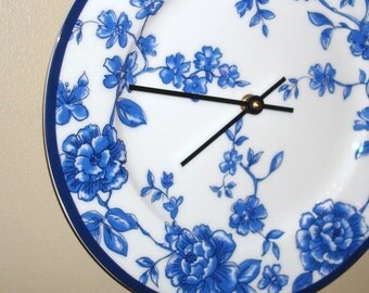 Unique Wall Clock, Blue Floral Wall Clock, 11 Inch Wall Clock, Kitchen ...