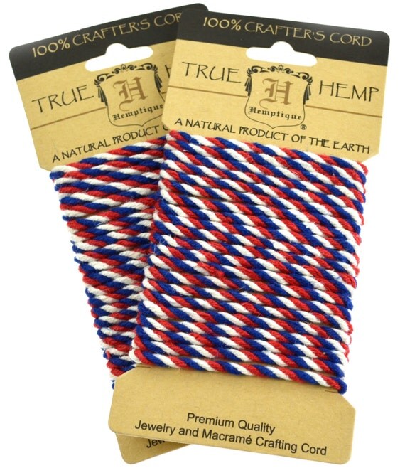 American Hemp Rope Twisted Rope 4mm Red White Blue by HempBeadery