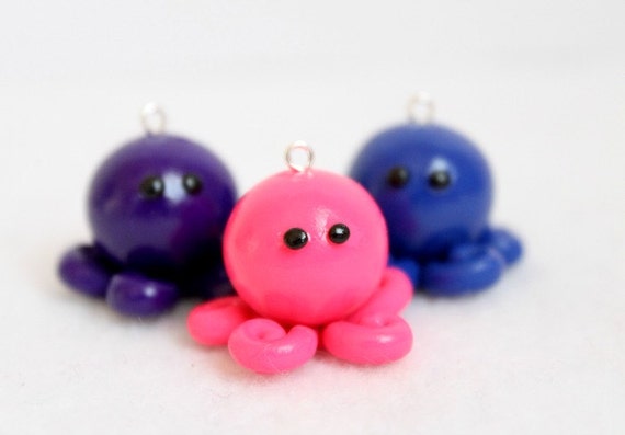 Items similar to Cute Polymer Clay Octopus Charm, You Pick Color! on Etsy