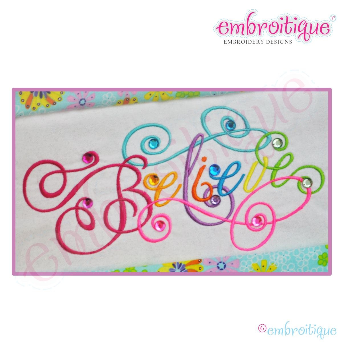 Believe Calligraphy Script Embroidery Design Large Instant