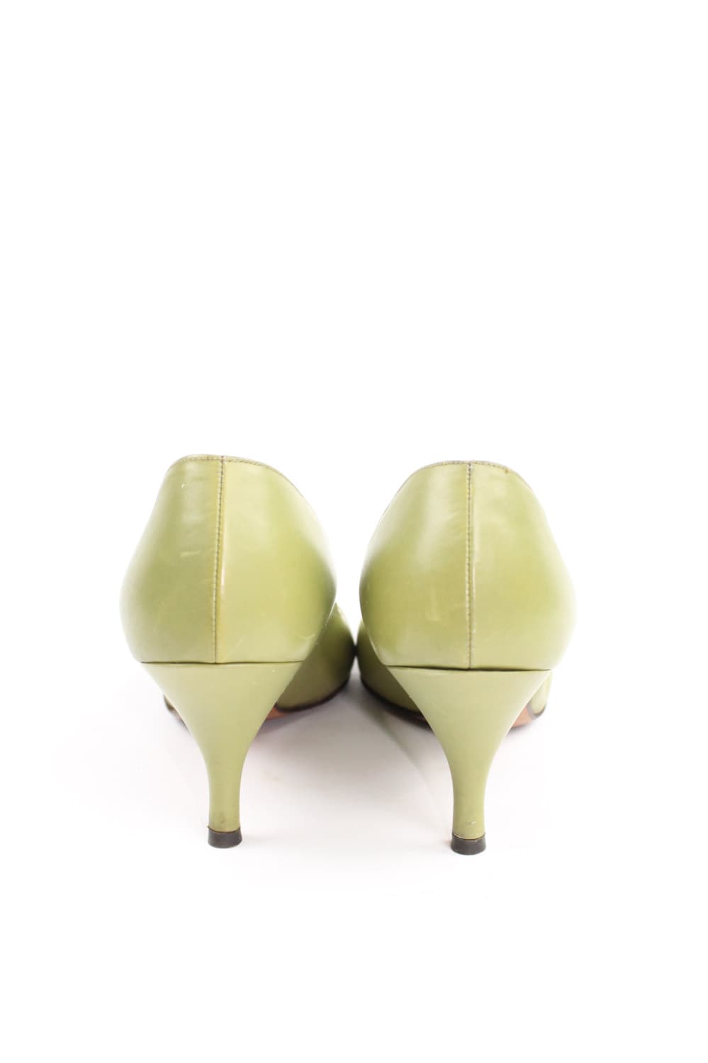 50s Pumps Heels Stilettos Olive Sage Green Leather Pointed