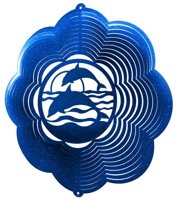 Dolphin Cloud Blue Swirly Metal Wind Spinner by swenproducts