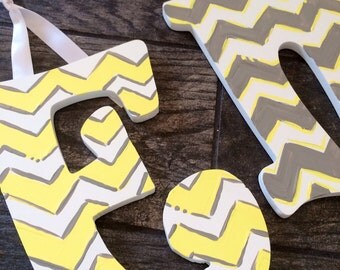 Large Wooden Letters - Chevron - Yellow and Gray- Customized Wall ...