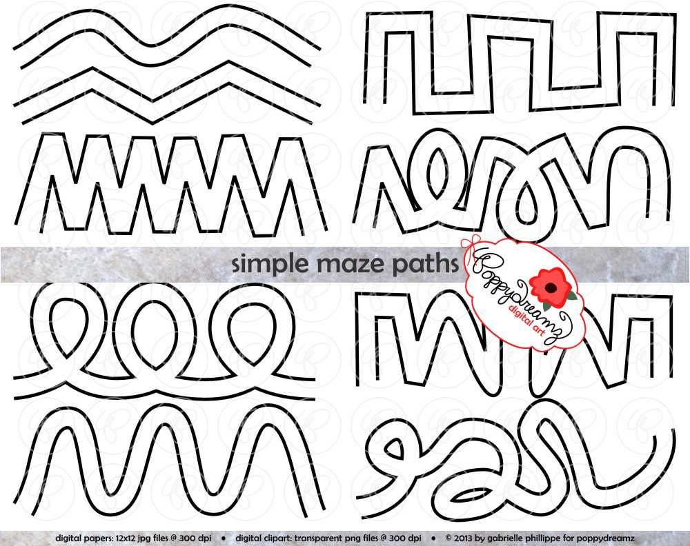 Simple Maze Paths Clipart SET: 300 dpi School Teacher Fine