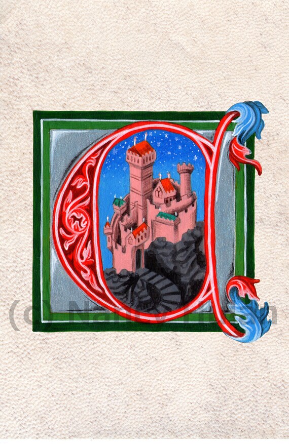 Alphabet Letter C Medieval Illuminated Letter Painted