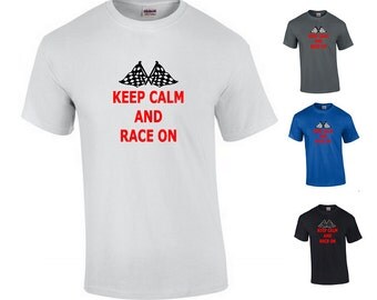 Keep Calm and Race on Checkered Flag T Shirts